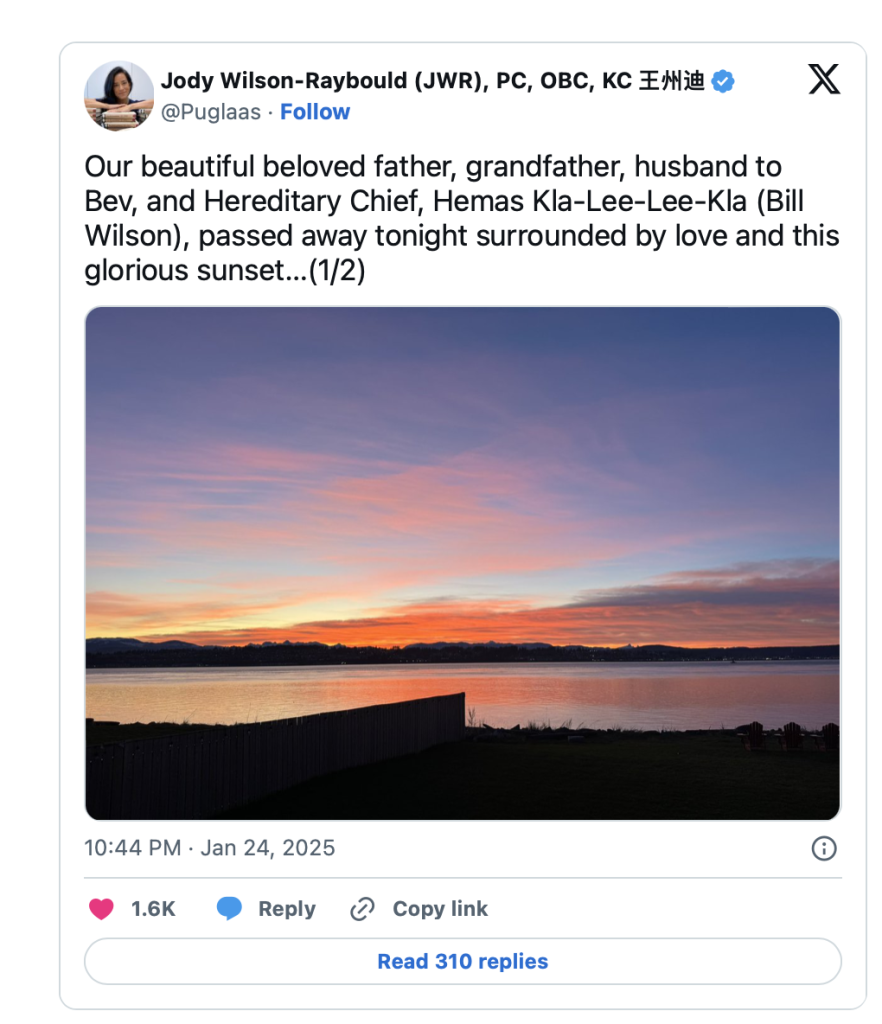 Hereditary chief Bill Wilson, father of former cabinet minister Jody ...